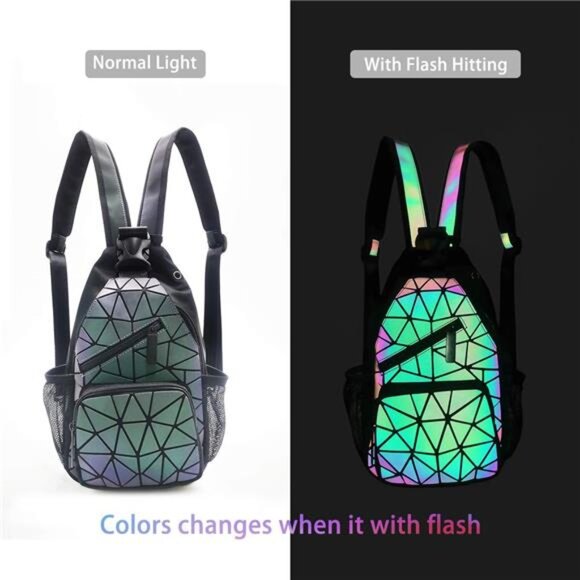 Bags | Geometric Backpack Luminous Holographic Purse Color Changes ...